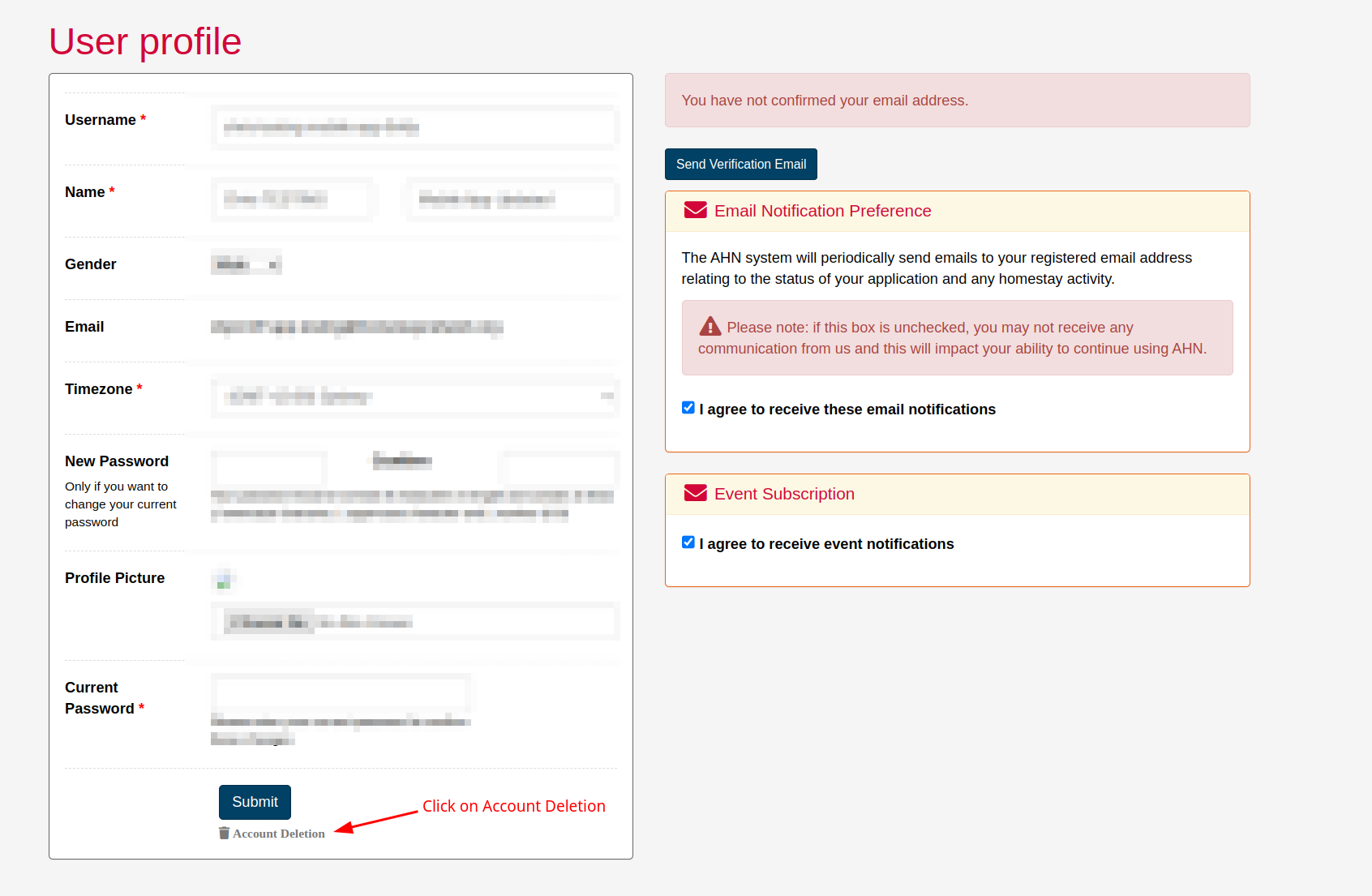 Request Account Deletion - Australian Homestay Network